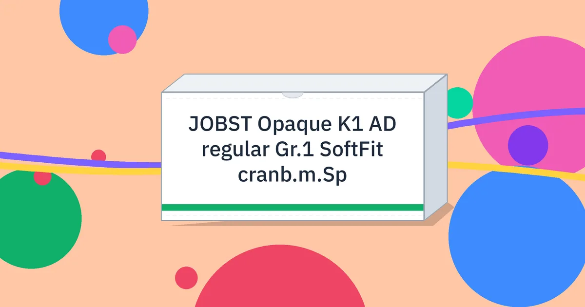 Symbolbild: Packung mit der Aufschrift JOBST Opaque K1 AD regular Gr.1 SoftFit cranb.m.Sp (PZN 13081738) – Verfügbarkeit und Bezug in Apotheken in Frankfurt am Main