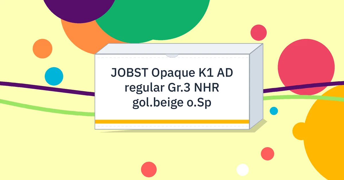 Symbolbild: Packung mit der Aufschrift JOBST Opaque K1 AD regular Gr.3 NHR gol.beige o.Sp (PZN 16262653) – Verfügbarkeit und Bezug in Apotheken in Frankfurt am Main