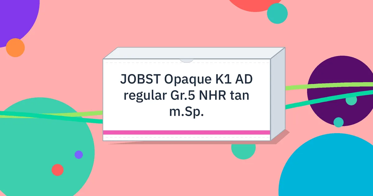 Symbolbild: Packung mit der Aufschrift JOBST Opaque K1 AD regular Gr.5 NHR tan m.Sp. (PZN 16263032) – Verfügbarkeit und Bezug in Apotheken in Frankfurt am Main