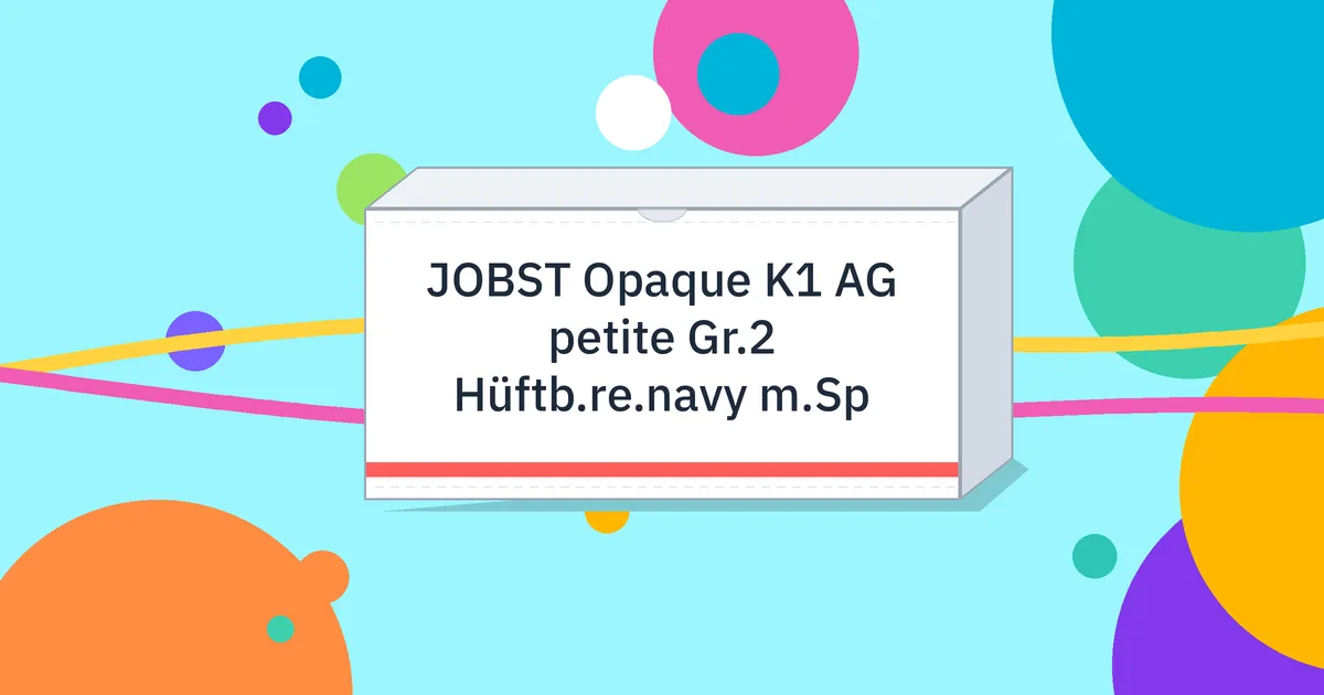 Symbolbild: Packung mit der Aufschrift JOBST Opaque K1 AG petite Gr.2 Hüftb.re.navy m.Sp (PZN 13099081) – Verfügbarkeit und Bezug in Apotheken in Frankfurt am Main