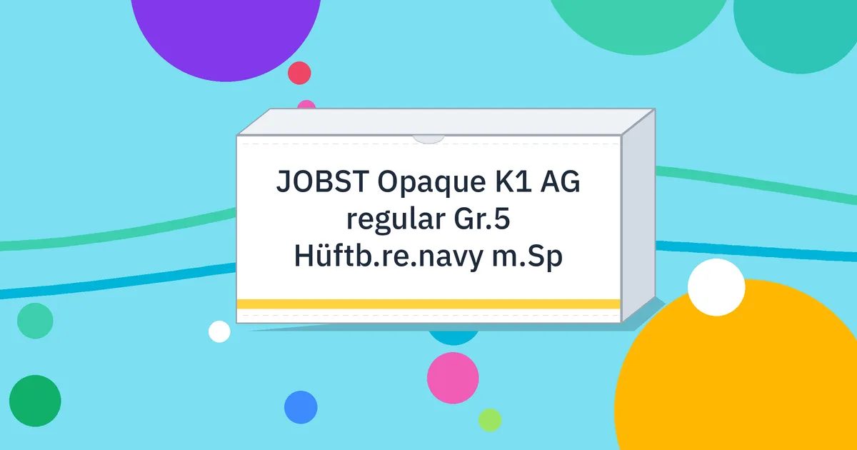 Symbolbild: Packung mit der Aufschrift JOBST Opaque K1 AG regular Gr.5 Hüftb.re.navy m.Sp (PZN 13101228) – Verfügbarkeit und Bezug in Apotheken in Frankfurt am Main