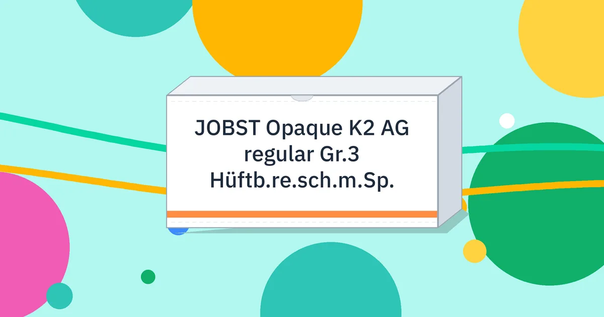Symbolbild: Packung mit der Aufschrift JOBST Opaque K2 AG regular Gr.3 Hüftb.re.sch.m.Sp. (PZN 13117376) – Verfügbarkeit und Bezug in Apotheken in Frankfurt am Main