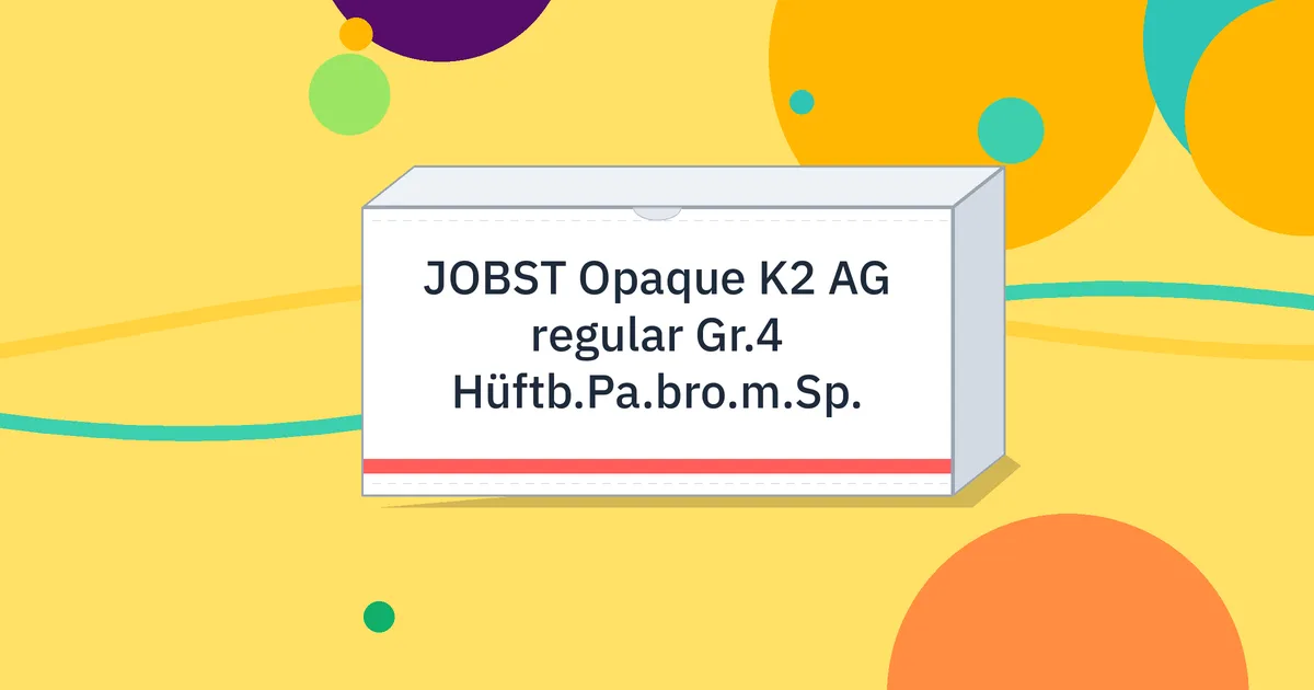 Symbolbild: Packung mit der Aufschrift JOBST Opaque K2 AG regular Gr.4 Hüftb.Pa.bro.m.Sp. (PZN 13116371) – Verfügbarkeit und Bezug in Apotheken in Frankfurt am Main