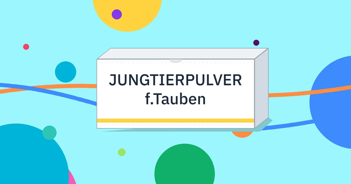 Symbolbild: Packung mit der Aufschrift JUNGTIERPULVER f.Tauben (PZN 00111834) – Verfügbarkeit und Bezug in Apotheken in Frankfurt am Main