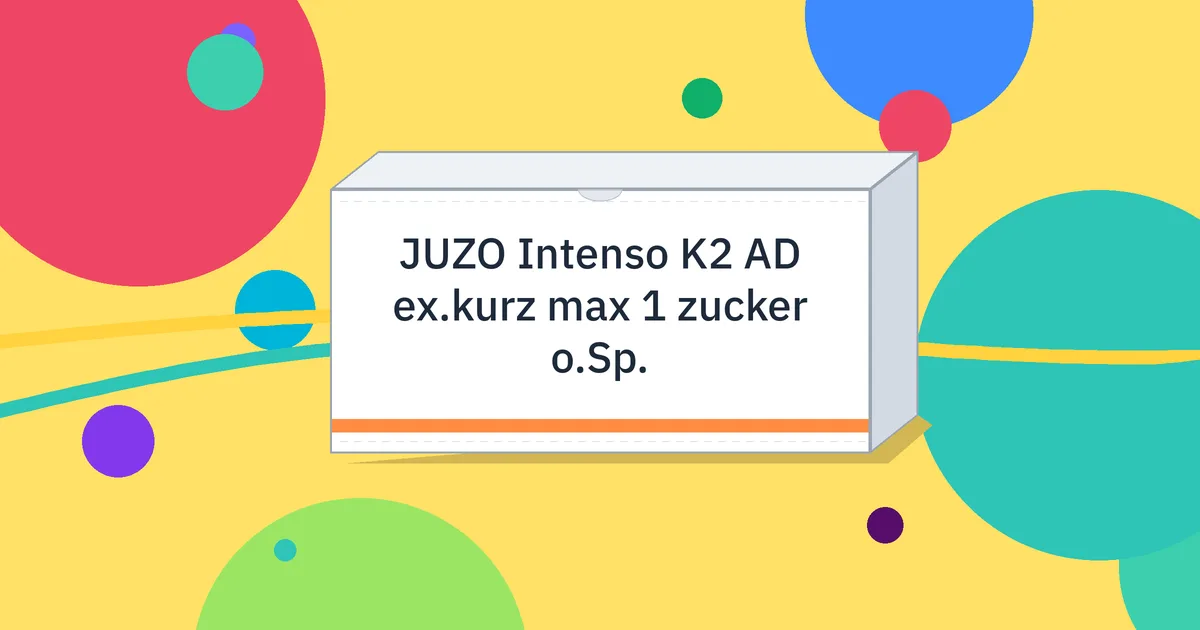 Symbolbild: Packung mit der Aufschrift JUZO Intenso K2 AD ex.kurz max 1 zucker o.Sp. (PZN 18617190) – Verfügbarkeit und Bezug in Apotheken in Frankfurt am Main