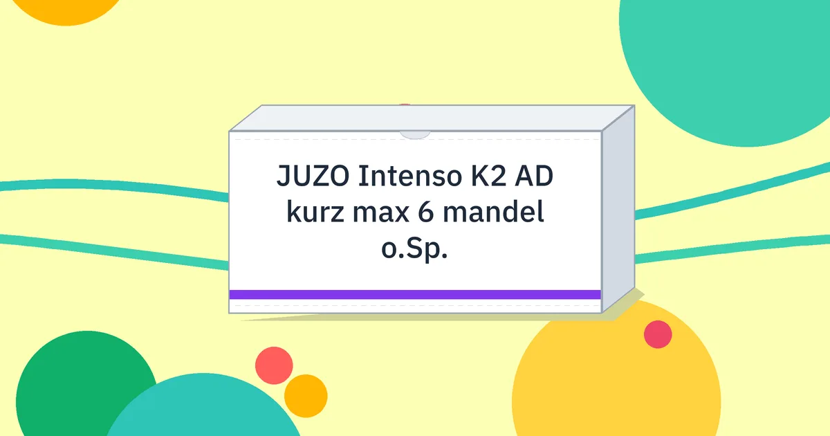 Symbolbild: Packung mit der Aufschrift JUZO Intenso K2 AD kurz max 6 mandel o.Sp. (PZN 18619361) – Verfügbarkeit und Bezug in Apotheken in Frankfurt am Main