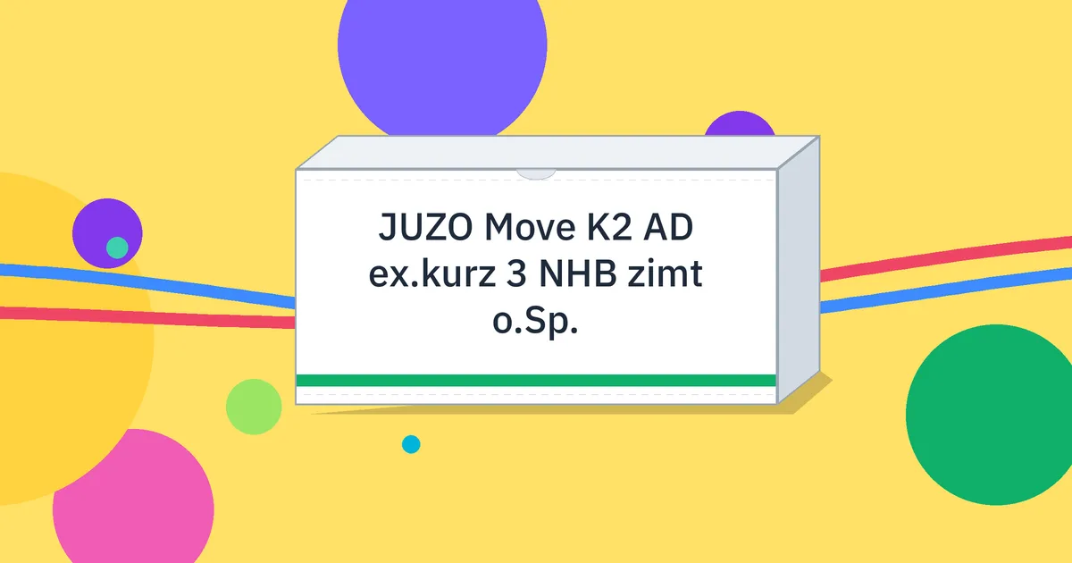 Symbolbild: Packung mit der Aufschrift JUZO Move K2 AD ex.kurz 3 NHB zimt o.Sp. (PZN 18510687) – Verfügbarkeit und Bezug in Apotheken in Frankfurt am Main