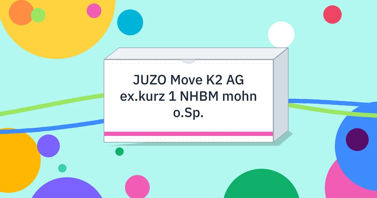 Symbolbild: Packung mit der Aufschrift JUZO Move K2 AG ex.kurz 1 NHBM mohn o.Sp. (PZN 18564826) – Verfügbarkeit und Bezug in Apotheken in Frankfurt am Main