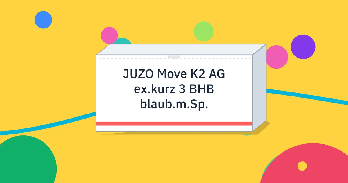 Symbolbild: Packung mit der Aufschrift JUZO Move K2 AG ex.kurz 3 BHB blaub.m.Sp. (PZN 18563637) – Verfügbarkeit und Bezug in Apotheken in Frankfurt am Main