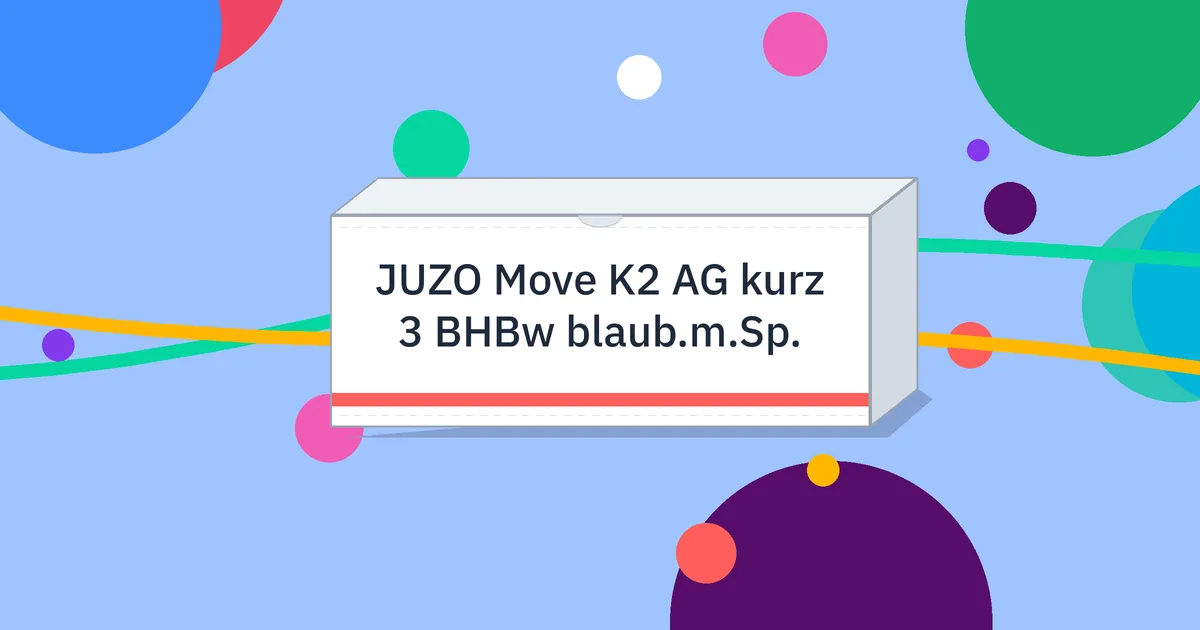 Symbolbild: Packung mit der Aufschrift JUZO Move K2 AG kurz 3 BHBw blaub.m.Sp. (PZN 18559914) – Verfügbarkeit und Bezug in Apotheken in Frankfurt am Main