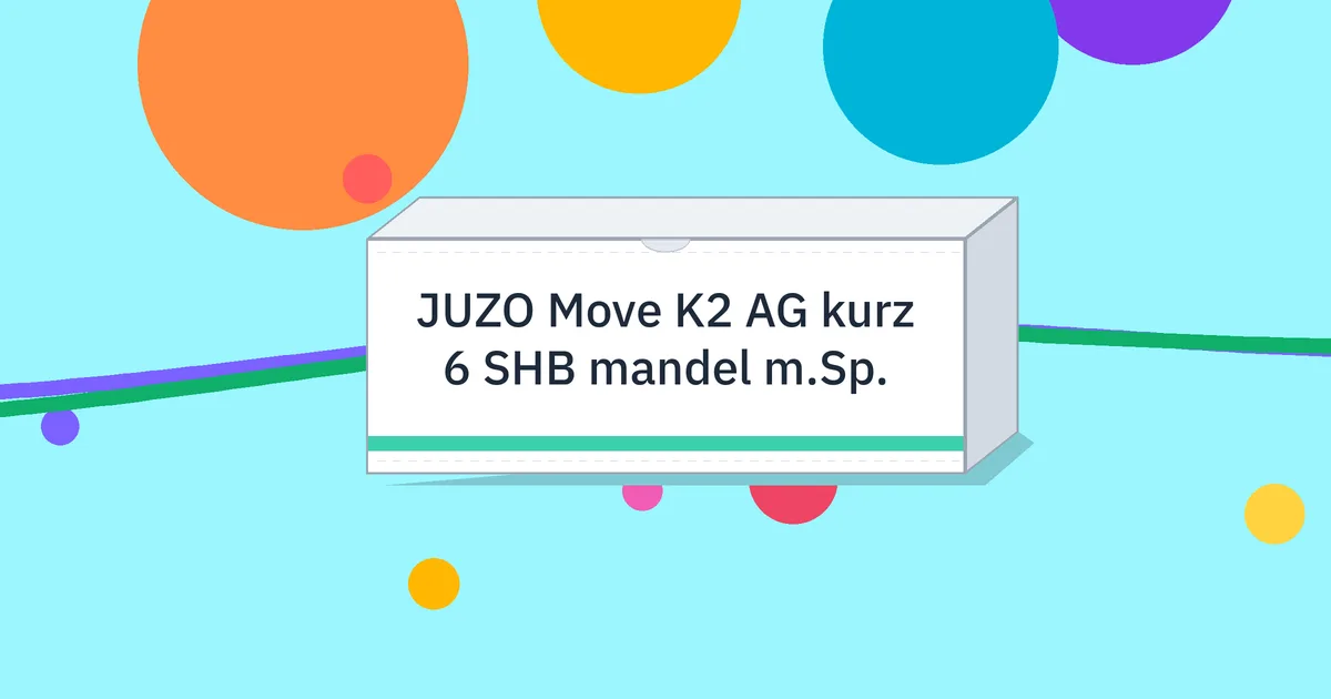 Symbolbild: Packung mit der Aufschrift JUZO Move K2 AG kurz 6 SHB mandel m.Sp. (PZN 16651314) – Verfügbarkeit und Bezug in Apotheken in Frankfurt am Main