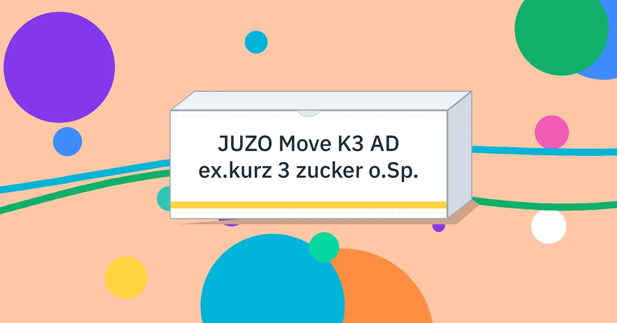 Symbolbild: Packung mit der Aufschrift JUZO Move K3 AD ex.kurz 3 zucker o.Sp. (PZN 18569829) – Verfügbarkeit und Bezug in Apotheken in Frankfurt am Main