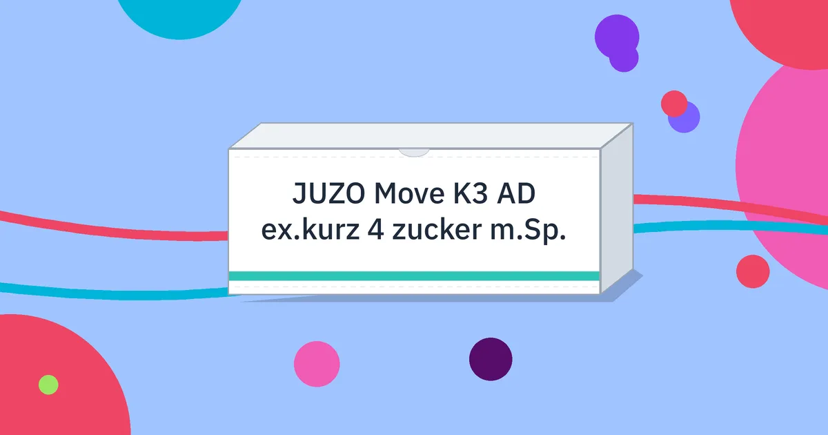 Symbolbild: Packung mit der Aufschrift JUZO Move K3 AD ex.kurz 4 zucker m.Sp. (PZN 18569172) – Verfügbarkeit und Bezug in Apotheken in Frankfurt am Main