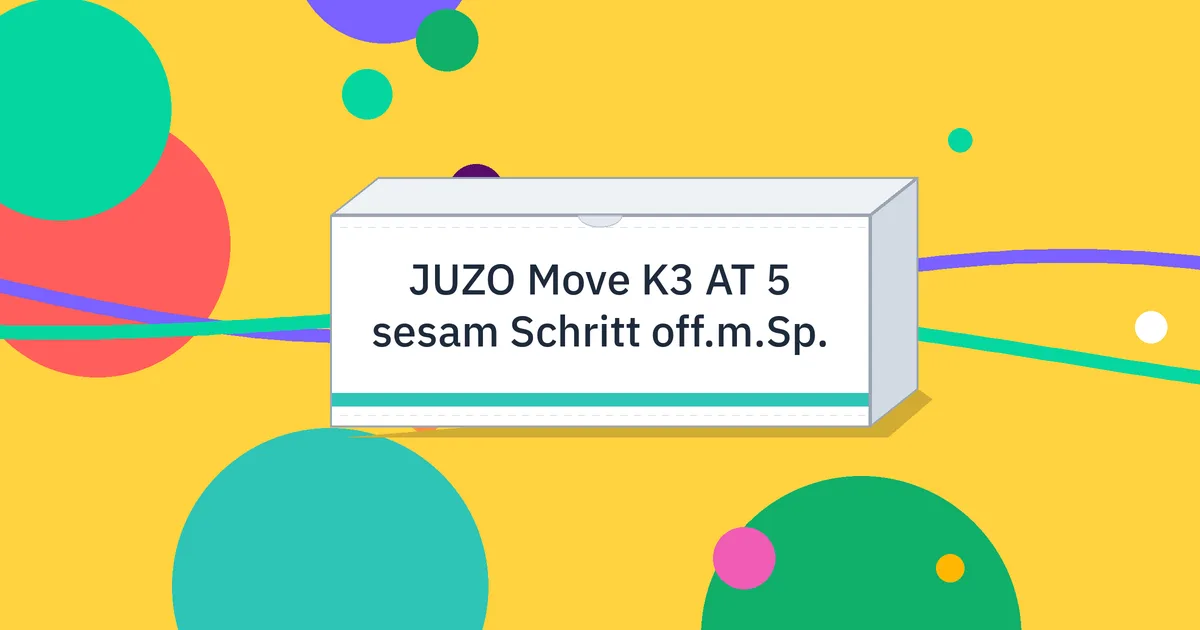Symbolbild: Packung mit der Aufschrift JUZO Move K3 AT 5 sesam Schritt off.m.Sp. (PZN 20677443) – Verfügbarkeit und Bezug in Apotheken in Frankfurt am Main