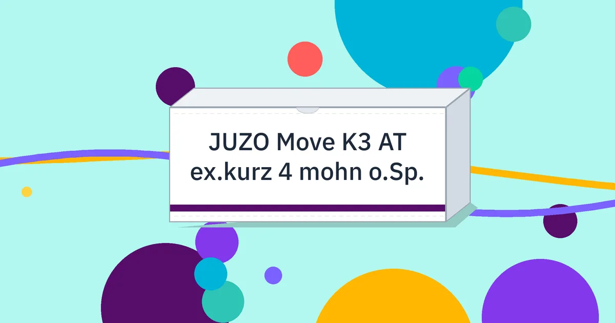 Symbolbild: Packung mit der Aufschrift JUZO Move K3 AT ex.kurz 4 mohn o.Sp. (PZN 20681781) – Verfügbarkeit und Bezug in Apotheken in Frankfurt am Main
