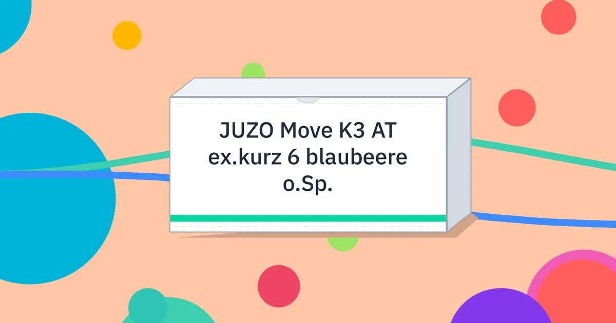 Symbolbild: Packung mit der Aufschrift JUZO Move K3 AT ex.kurz 6 blaubeere o.Sp. (PZN 20681640) – Verfügbarkeit und Bezug in Apotheken in Frankfurt am Main