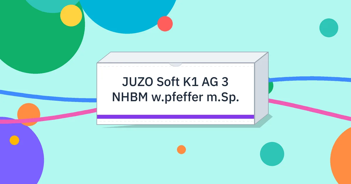 Symbolbild: Packung mit der Aufschrift JUZO Soft K1 AG 3 NHBM w.pfeffer m.Sp. (PZN 15015473) – Verfügbarkeit und Bezug in Apotheken in Frankfurt am Main