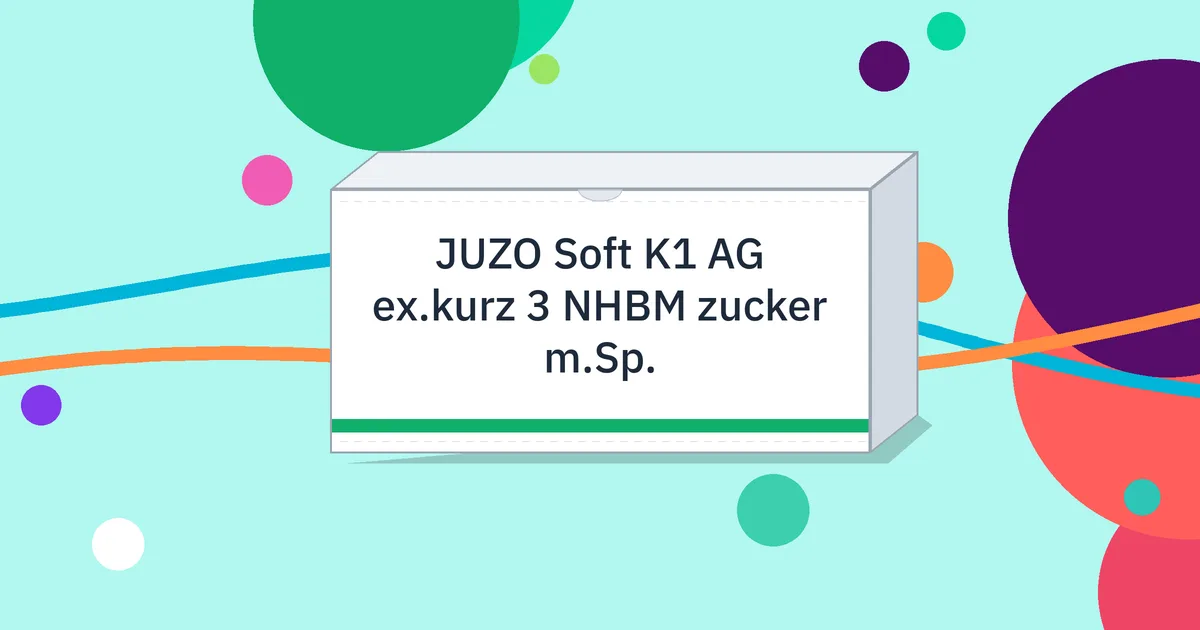 Symbolbild: Packung mit der Aufschrift JUZO Soft K1 AG ex.kurz 3 NHBM zucker m.Sp. (PZN 15017503) – Verfügbarkeit und Bezug in Apotheken in Frankfurt am Main