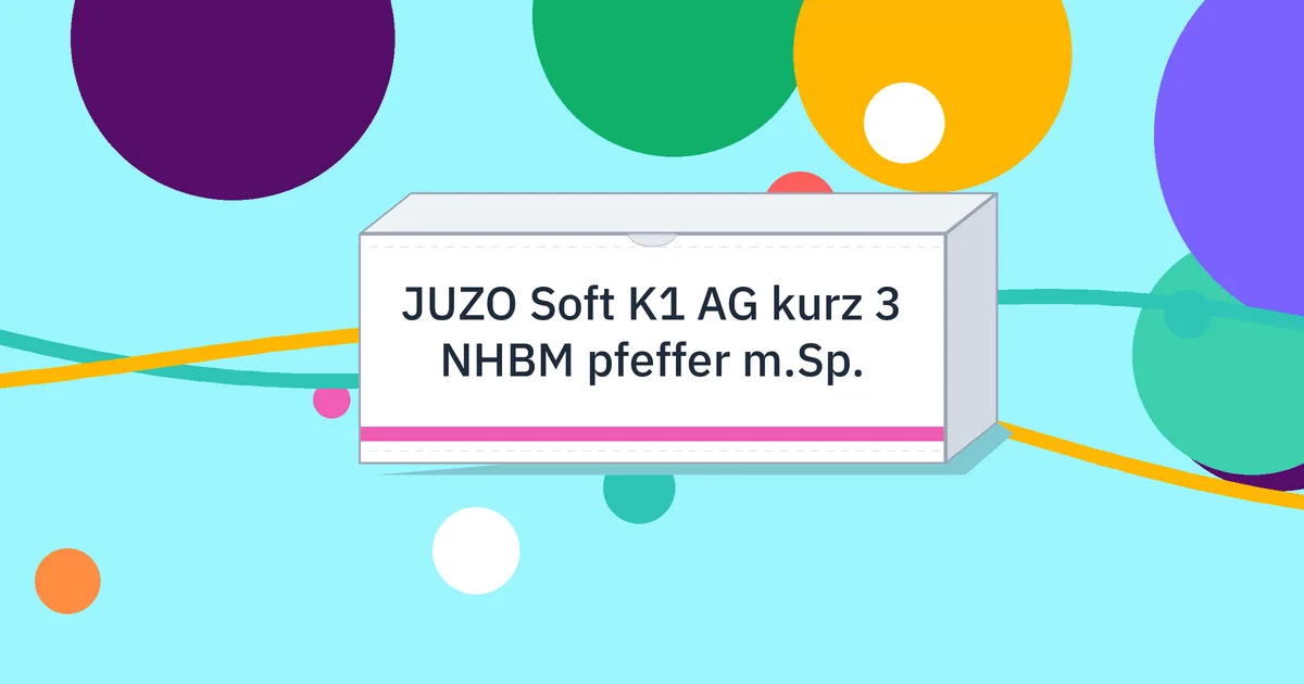 Symbolbild: Packung mit der Aufschrift JUZO Soft K1 AG kurz 3 NHBM pfeffer m.Sp. (PZN 14999935) – Verfügbarkeit und Bezug in Apotheken in Frankfurt am Main