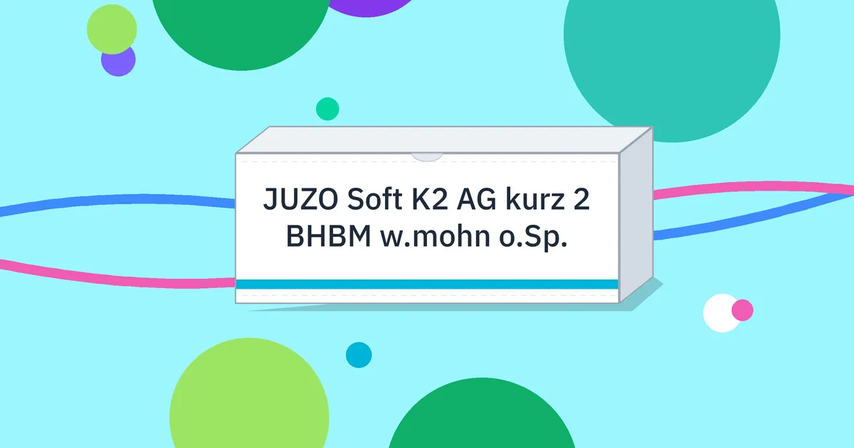 Symbolbild: Packung mit der Aufschrift JUZO Soft K2 AG kurz 2 BHBM w.mohn o.Sp. (PZN 14869701) – Verfügbarkeit und Bezug in Apotheken in Frankfurt am Main