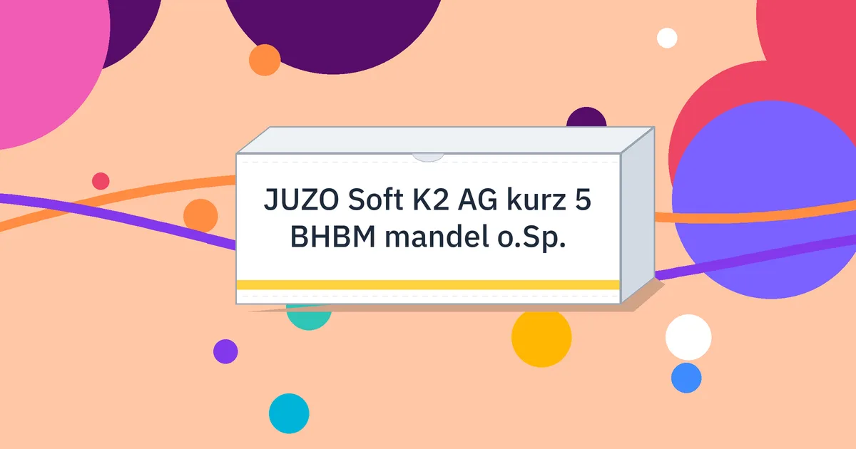 Symbolbild: Packung mit der Aufschrift JUZO Soft K2 AG kurz 5 BHBM mandel o.Sp. (PZN 14861792) – Verfügbarkeit und Bezug in Apotheken in Frankfurt am Main