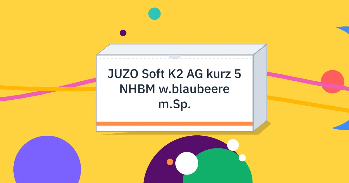 Symbolbild: Packung mit der Aufschrift JUZO Soft K2 AG kurz 5 NHBM w.blaubeere m.Sp. (PZN 15020706) – Verfügbarkeit und Bezug in Apotheken in Frankfurt am Main