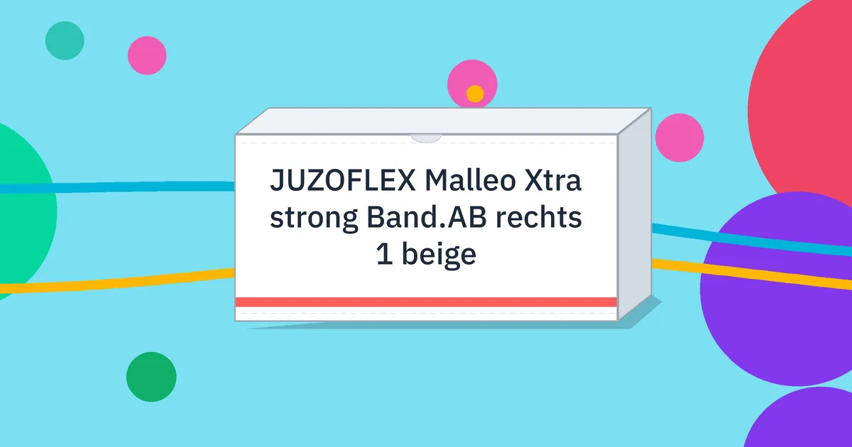 Symbolbild: Packung mit der Aufschrift JUZOFLEX Malleo Xtra strong Band.AB rechts 1 beige (PZN 16634882) – Verfügbarkeit und Bezug in Apotheken in Frankfurt am Main