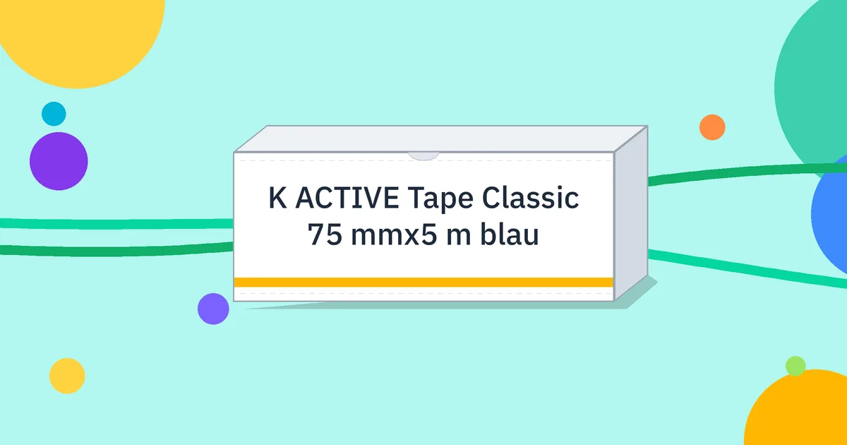 Symbolbild: Packung mit der Aufschrift K ACTIVE Tape Classic 75 mmx5 m blau (PZN 03014385) – Verfügbarkeit und Bezug in Apotheken in Frankfurt am Main
