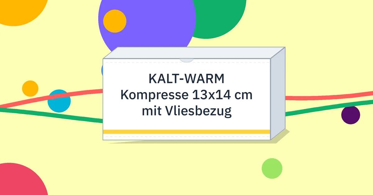 Symbolbild: Packung mit der Aufschrift KALT-WARM Kompresse 13x14 cm mit Vliesbezug (PZN 09441823) – Verfügbarkeit und Bezug in Apotheken in Frankfurt am Main