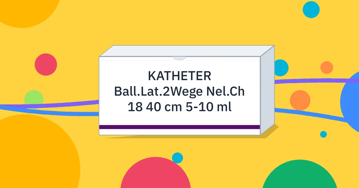 Symbolbild: Packung mit der Aufschrift KATHETER Ball.Lat.2Wege Nel.Ch 18 40 cm 5-10 ml (PZN 06830139) – Verfügbarkeit und Bezug in Apotheken in Frankfurt am Main