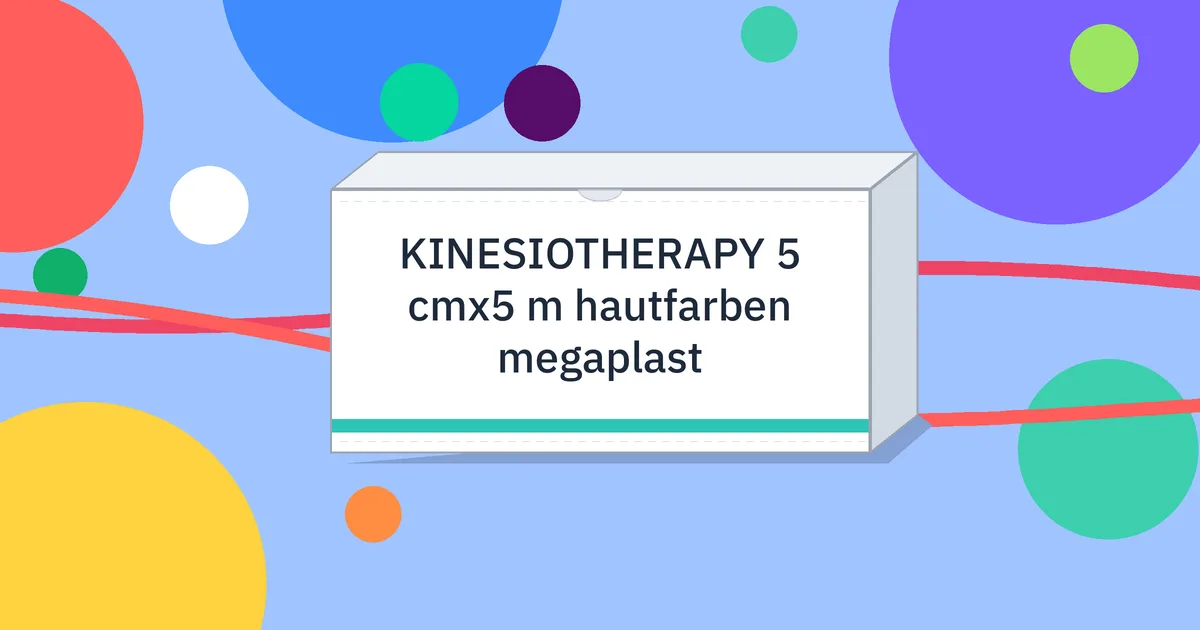 Symbolbild: Packung mit der Aufschrift KINESIOTHERAPY 5 cmx5 m hautfarben megaplast (PZN 16501052) – Verfügbarkeit und Bezug in Apotheken in Frankfurt am Main