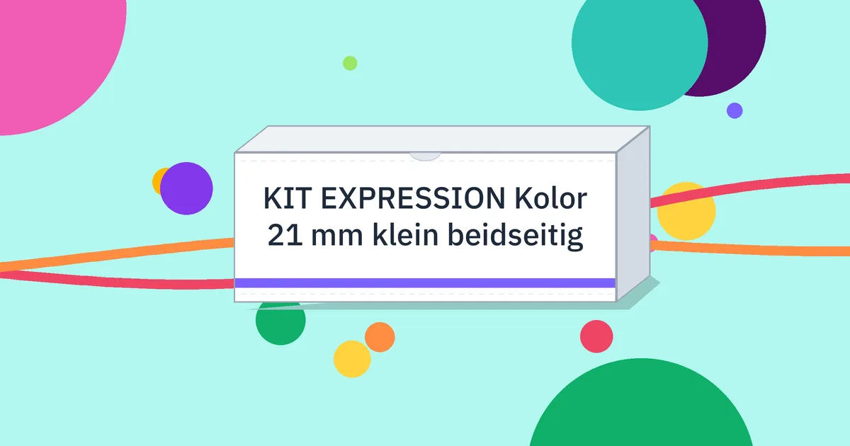 Symbolbild: Packung mit der Aufschrift KIT EXPRESSION Kolor 21 mm klein beidseitig (PZN 10133989) – Verfügbarkeit und Bezug in Apotheken in Frankfurt am Main