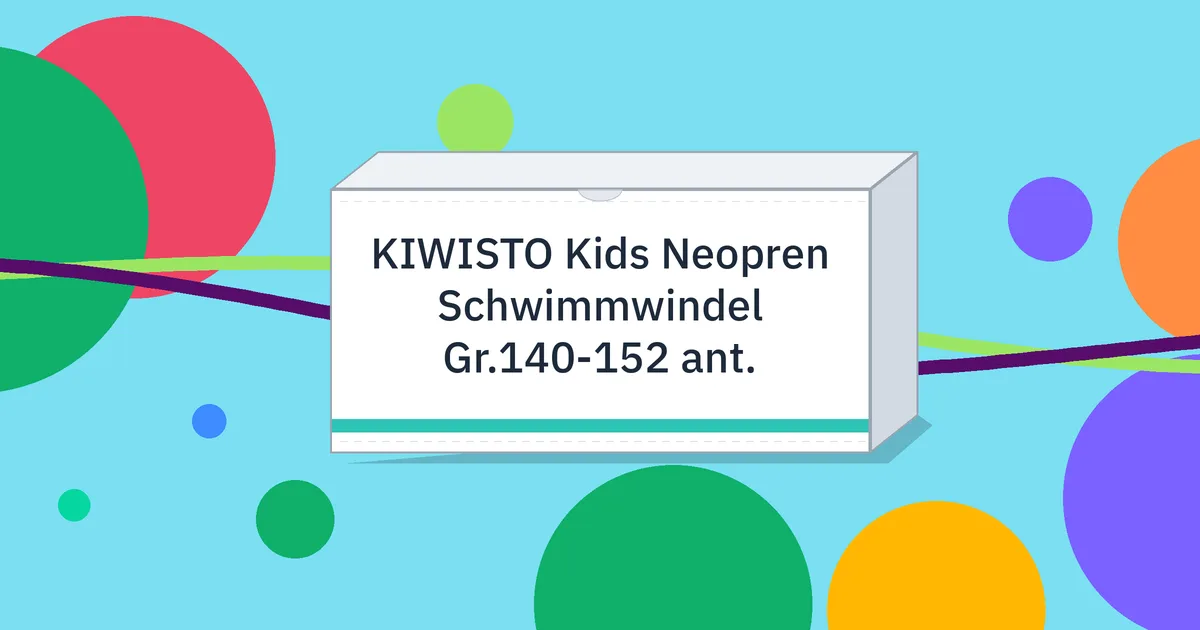 Symbolbild: Packung mit der Aufschrift KIWISTO Kids Neopren Schwimmwindel Gr.140-152 ant. (PZN 16589621) – Verfügbarkeit und Bezug in Apotheken in Frankfurt am Main