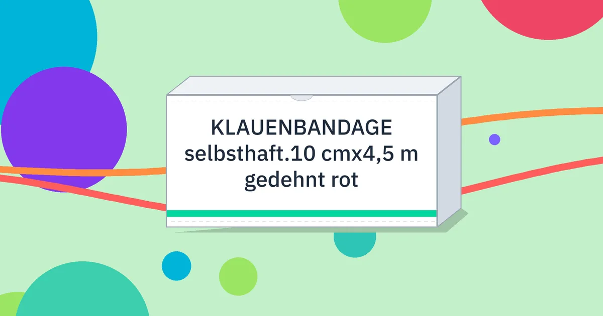 Symbolbild: Packung mit der Aufschrift KLAUENBANDAGE selbsthaft.10 cmx4,5 m gedehnt rot (PZN 15658337) – Verfügbarkeit und Bezug in Apotheken in Frankfurt am Main