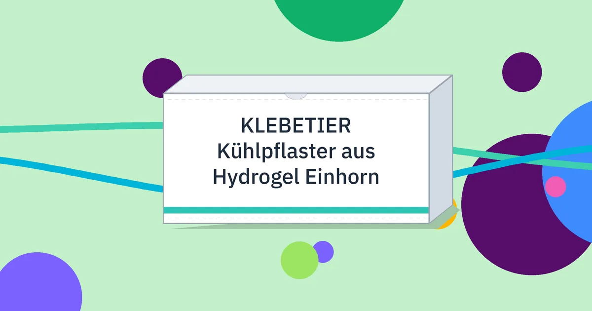 Symbolbild: Packung mit der Aufschrift KLEBETIER Kühlpflaster aus Hydrogel Einhorn (PZN 20575702) – Verfügbarkeit und Bezug in Apotheken in Frankfurt am Main