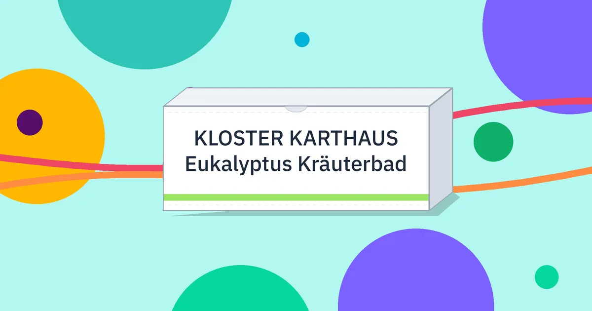 Symbolbild: Packung mit der Aufschrift KLOSTER KARTHAUS Eukalyptus Kräuterbad (PZN 04883315) – Verfügbarkeit und Bezug in Apotheken in Frankfurt am Main