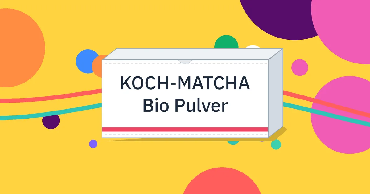 Symbolbild: Packung mit der Aufschrift KOCH-MATCHA Bio Pulver (PZN 12648918) – Verfügbarkeit und Bezug in Apotheken in Frankfurt am Main