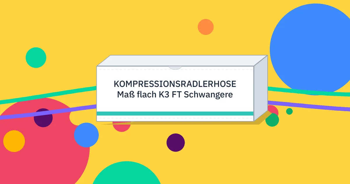 Symbolbild: Packung mit der Aufschrift KOMPRESSIONSRADLERHOSE Maß flach K3 FT Schwangere (PZN 16746279) – Verfügbarkeit und Bezug in Apotheken in Frankfurt am Main
