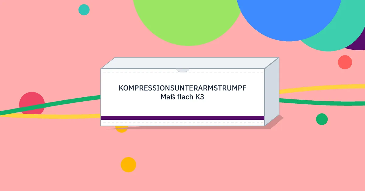 Symbolbild: Packung mit der Aufschrift KOMPRESSIONSUNTERARMSTRUMPF Maß flach K3 (PZN 16746405) – Verfügbarkeit und Bezug in Apotheken in Frankfurt am Main