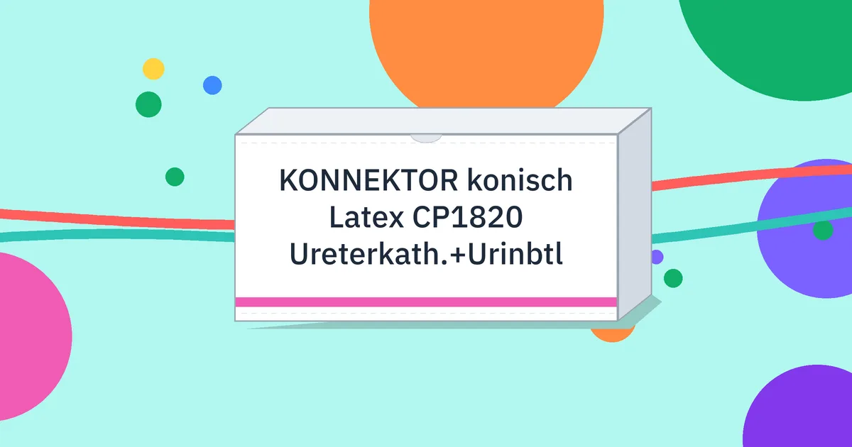 Symbolbild: Packung mit der Aufschrift KONNEKTOR konisch Latex CP1820 Ureterkath.+Urinbtl (PZN 17510254) – Verfügbarkeit und Bezug in Apotheken in Frankfurt am Main