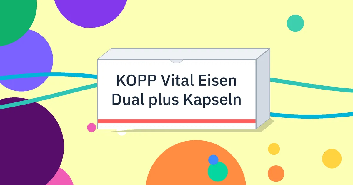 Symbolbild: Packung mit der Aufschrift KOPP Vital Eisen Dual plus Kapseln (PZN 18810969) – Verfügbarkeit und Bezug in Apotheken in Frankfurt am Main