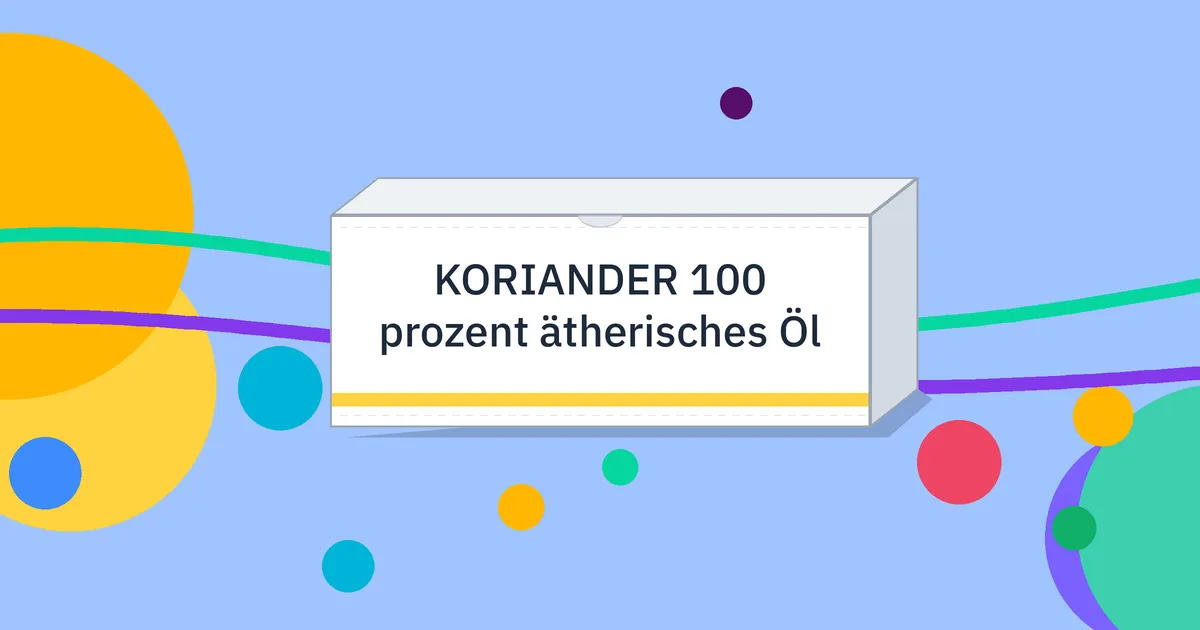 Symbolbild: Packung mit der Aufschrift KORIANDER 100 prozent ätherisches Öl (PZN 07204579) – Verfügbarkeit und Bezug in Apotheken in Frankfurt am Main