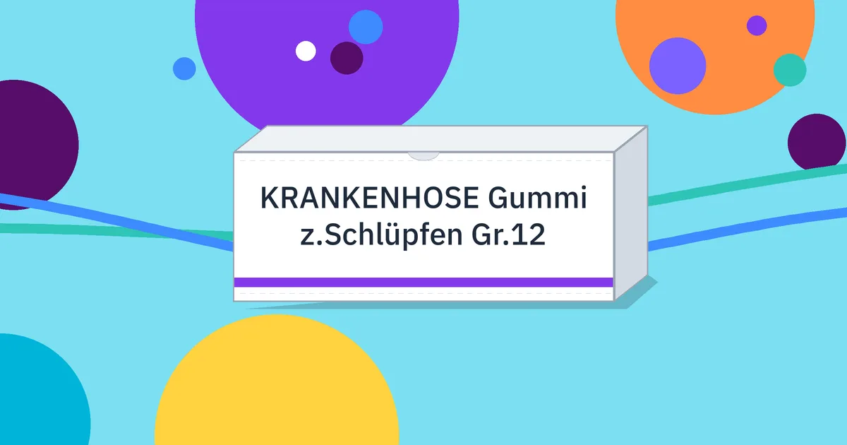 Symbolbild: Packung mit der Aufschrift KRANKENHOSE Gummi z.Schlüpfen Gr.12 (PZN 02008655) – Verfügbarkeit und Bezug in Apotheken in Frankfurt am Main