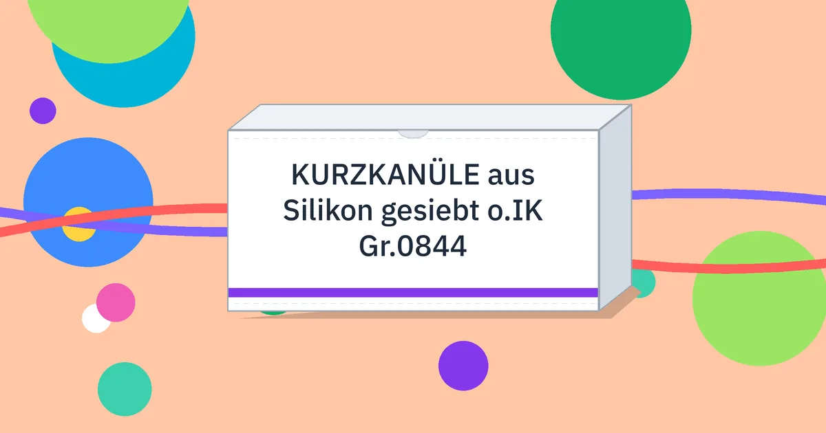 Symbolbild: Packung mit der Aufschrift KURZKANÜLE aus Silikon gesiebt o.IK Gr.0844 (PZN 06995604) – Verfügbarkeit und Bezug in Apotheken in Frankfurt am Main