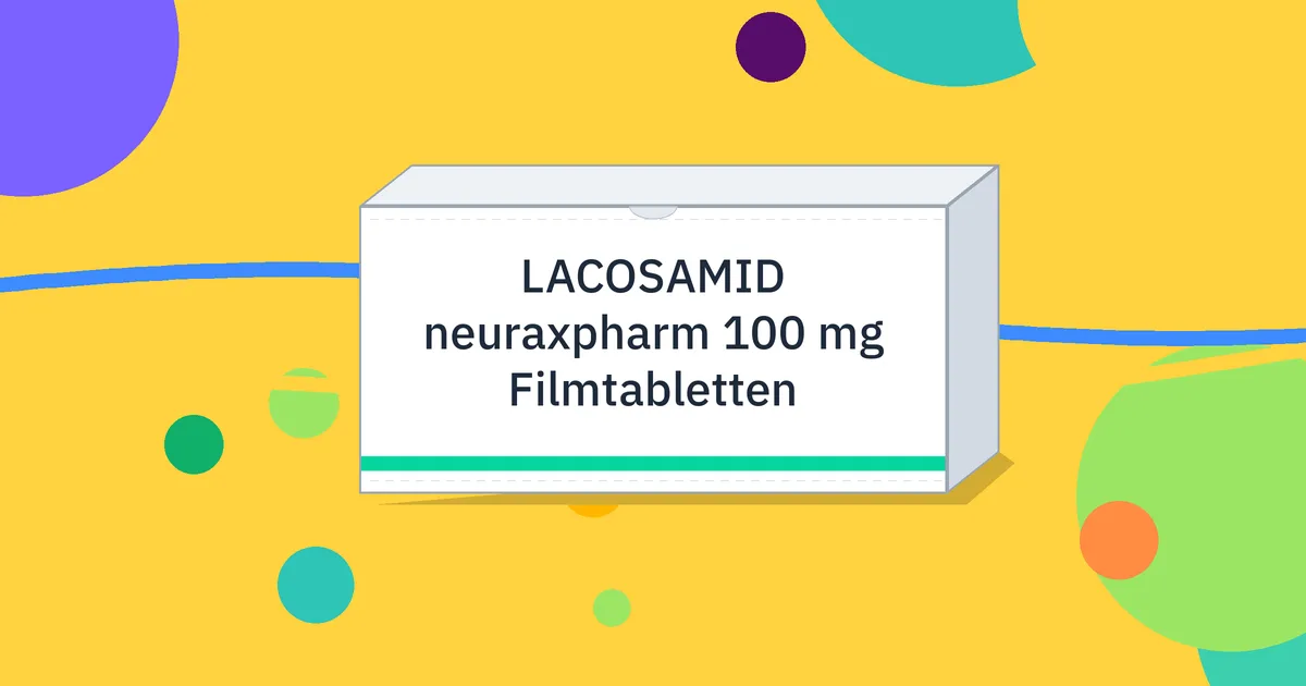 Symbolbild: Packung mit der Aufschrift LACOSAMID neuraxpharm 100 mg Filmtabletten (PZN 18085787) – Verfügbarkeit und Bezug in Apotheken in Frankfurt am Main