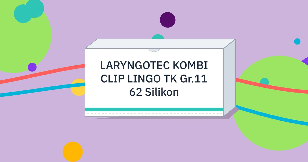 Symbolbild: Packung mit der Aufschrift LARYNGOTEC KOMBI CLIP LINGO TK Gr.11 62 Silikon (PZN 19186415) – Verfügbarkeit und Bezug in Apotheken in Frankfurt am Main