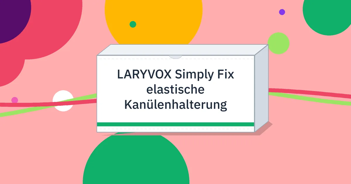 Symbolbild: Packung mit der Aufschrift LARYVOX Simply Fix elastische Kanülenhalterung (PZN 18153247) – Verfügbarkeit und Bezug in Apotheken in Frankfurt am Main