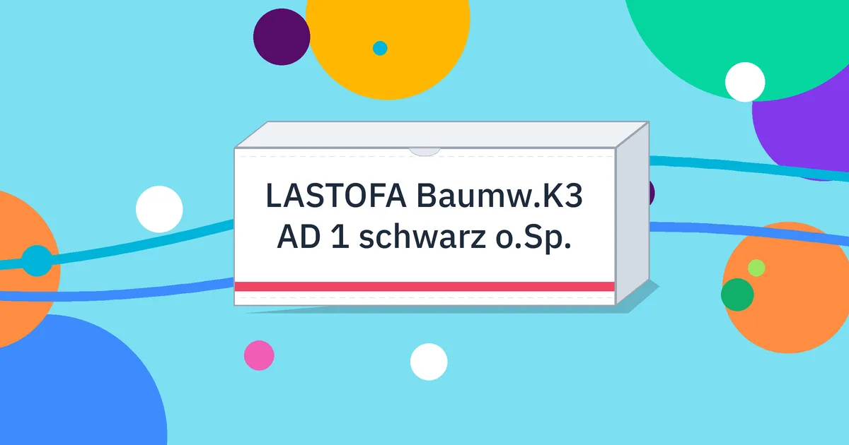 Symbolbild: Packung mit der Aufschrift LASTOFA Baumw.K3 AD 1 schwarz o.Sp. (PZN 01952837) – Verfügbarkeit und Bezug in Apotheken in Frankfurt am Main