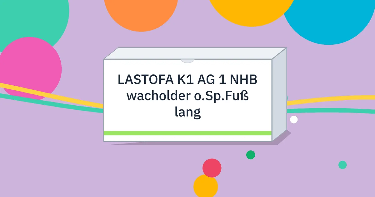 Symbolbild: Packung mit der Aufschrift LASTOFA K1 AG 1 NHB wacholder o.Sp.Fuß lang (PZN 14147764) – Verfügbarkeit und Bezug in Apotheken in Frankfurt am Main