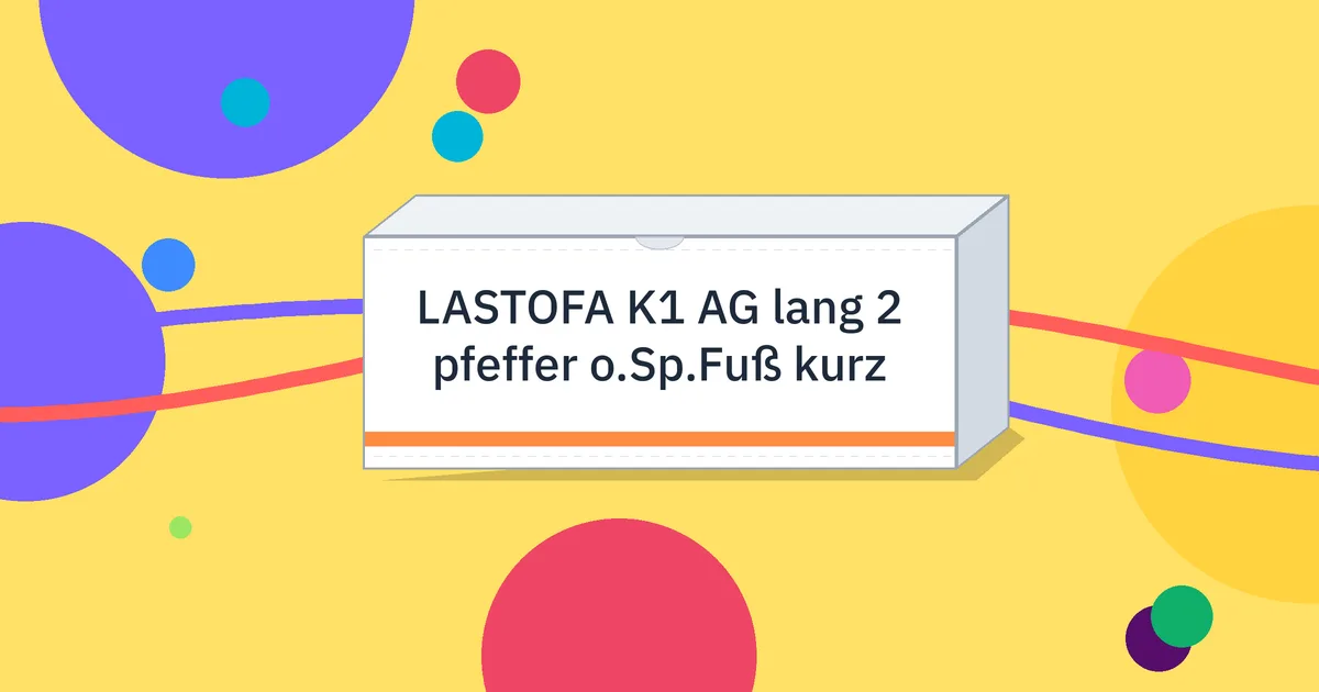 Symbolbild: Packung mit der Aufschrift LASTOFA K1 AG lang 2 pfeffer o.Sp.Fuß kurz (PZN 13790423) – Verfügbarkeit und Bezug in Apotheken in Frankfurt am Main